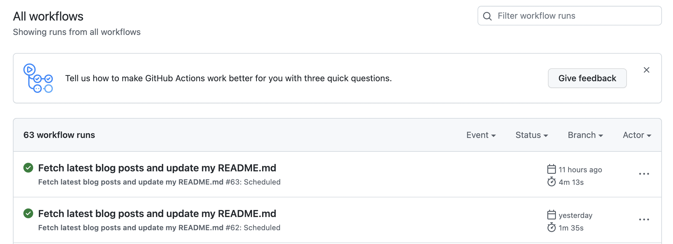 Latest GitHub Actions workflows.